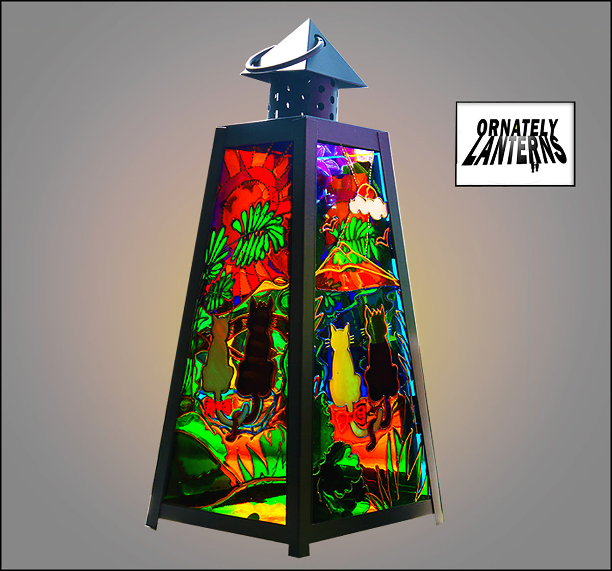 Caribbean Beach Ocean Cats Stained Glass Candle Lantern, Happy Seaside ...
